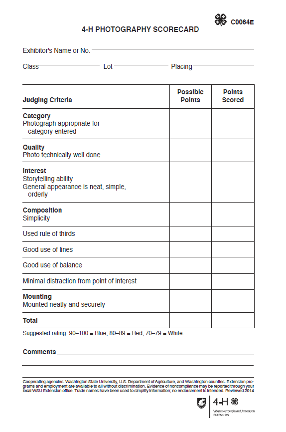 Score Card for 4-H Photography | WSU Extension Publications ...