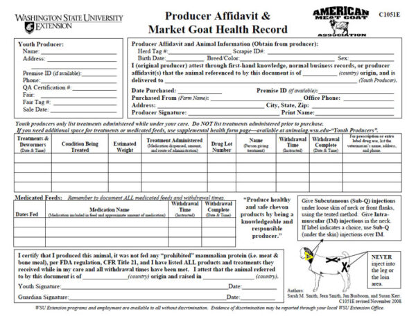 Producer Affidavit & Market Goat Health Record | WSU Extension ...
