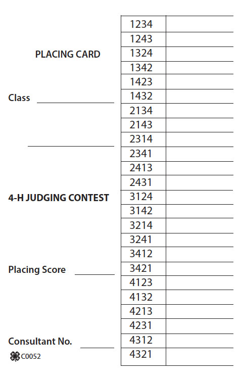 Placing Card, 4-H Judging Contest (pink- pad of 50) | WSU Extension ...