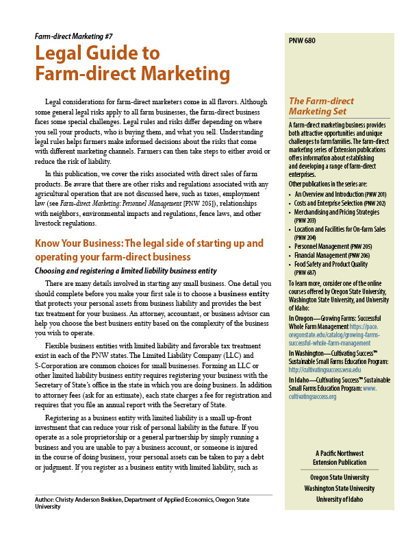 Farm-direct Marketing: Legal Guide to Farm-direct Marketing | WSU ...