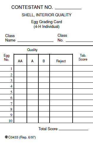 Shell, Interior Quality Egg Grading Card (4-H Individual) | WSU ...