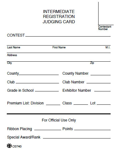 Intermediate Registration Card 4-H Judging Contest | WSU Extension ...