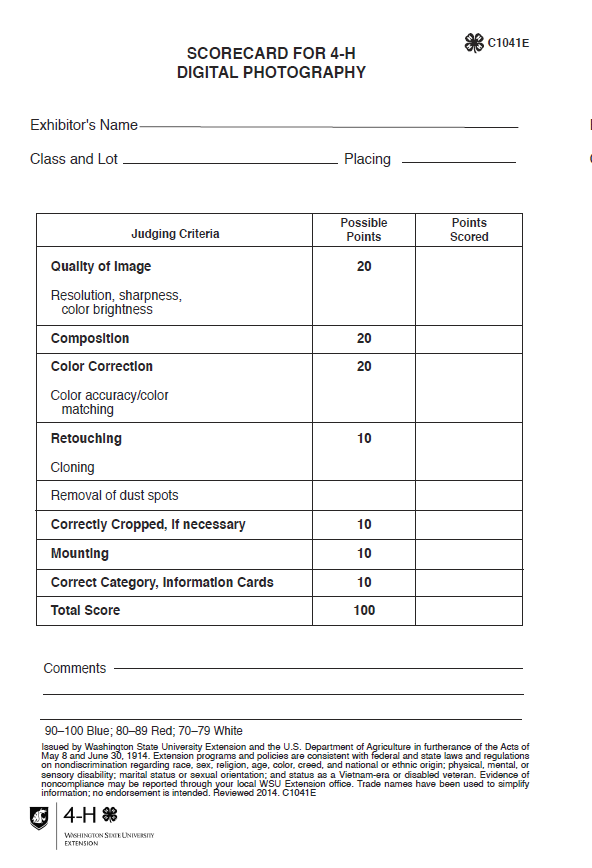 Scorecard for 4-H Digital Photography | WSU Extension Publications ...
