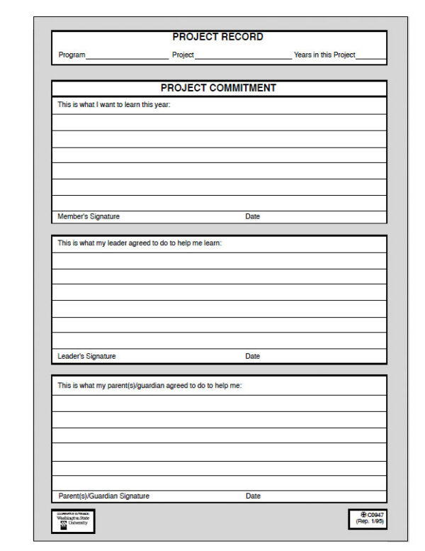 4-H Project Record, Level 2 (Pk. of 5) | WSU Extension Publications ...