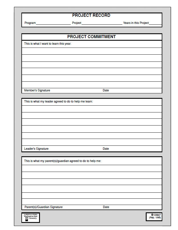 4-H Project Record, Level 2 (Pk. of 5) | WSU Extension Publications ...