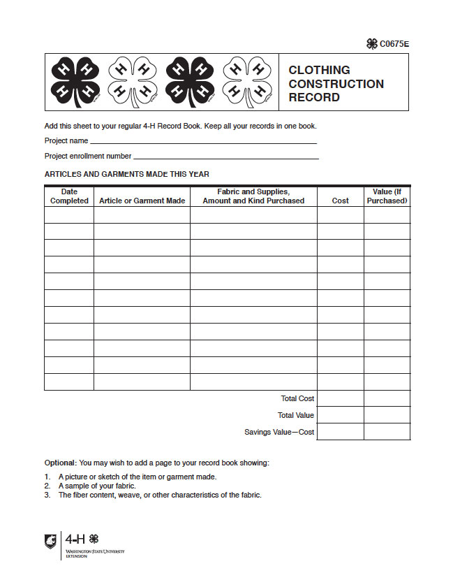 Clothing Construction Record | WSU Extension Publications | Washington ...