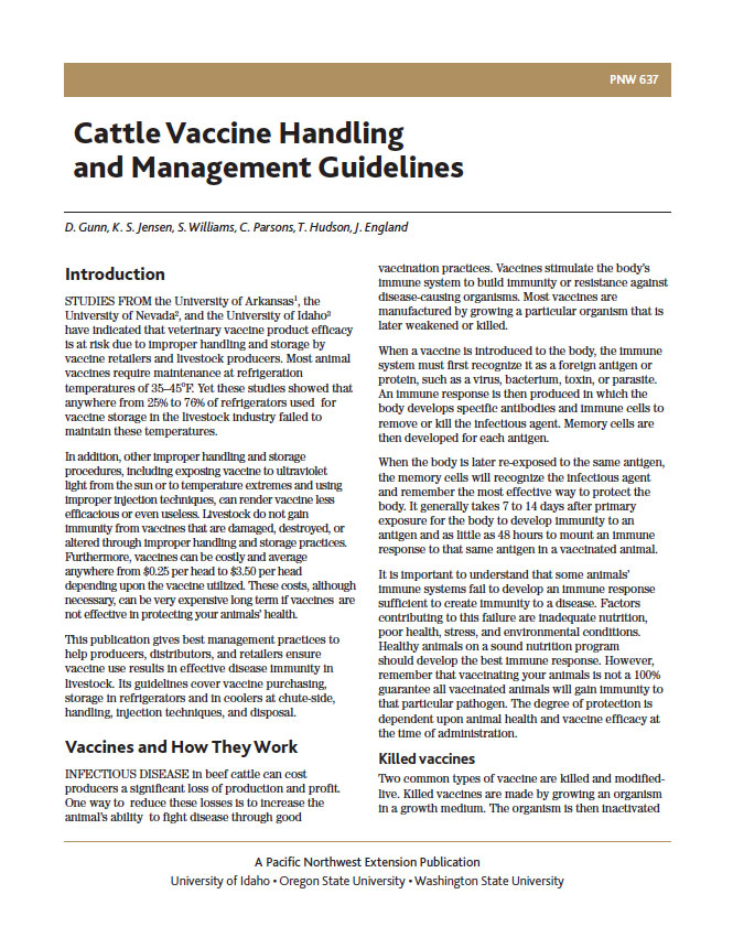 Cattle Vaccine Handling and Management Guidelines | WSU Extension ...