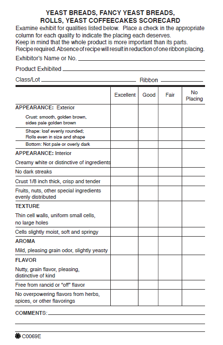 Yeast Breads, Fancy Yeast Breads, Rolls, Yeast Coffeecakes Scorecard ...
