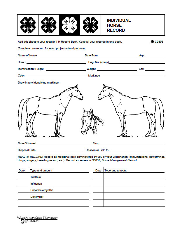 Individual Horse Record | WSU Extension Publications | Washington State ...
