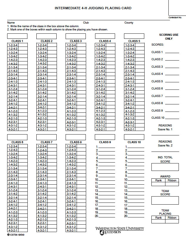 Intermediate 4-H Judging Placing Card | WSU Extension Publications ...