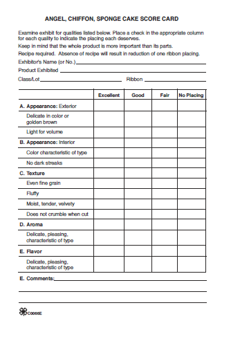 Angel, Chiffon, Sponge Cake Score Card | WSU Extension Publications ...
