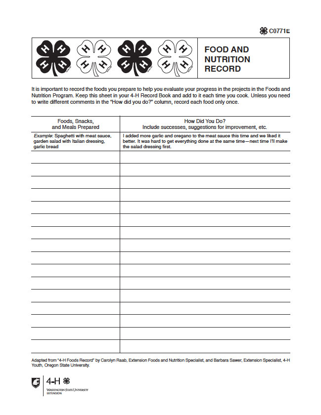 Food and Nutrition Record | WSU Extension Publications | Washington ...