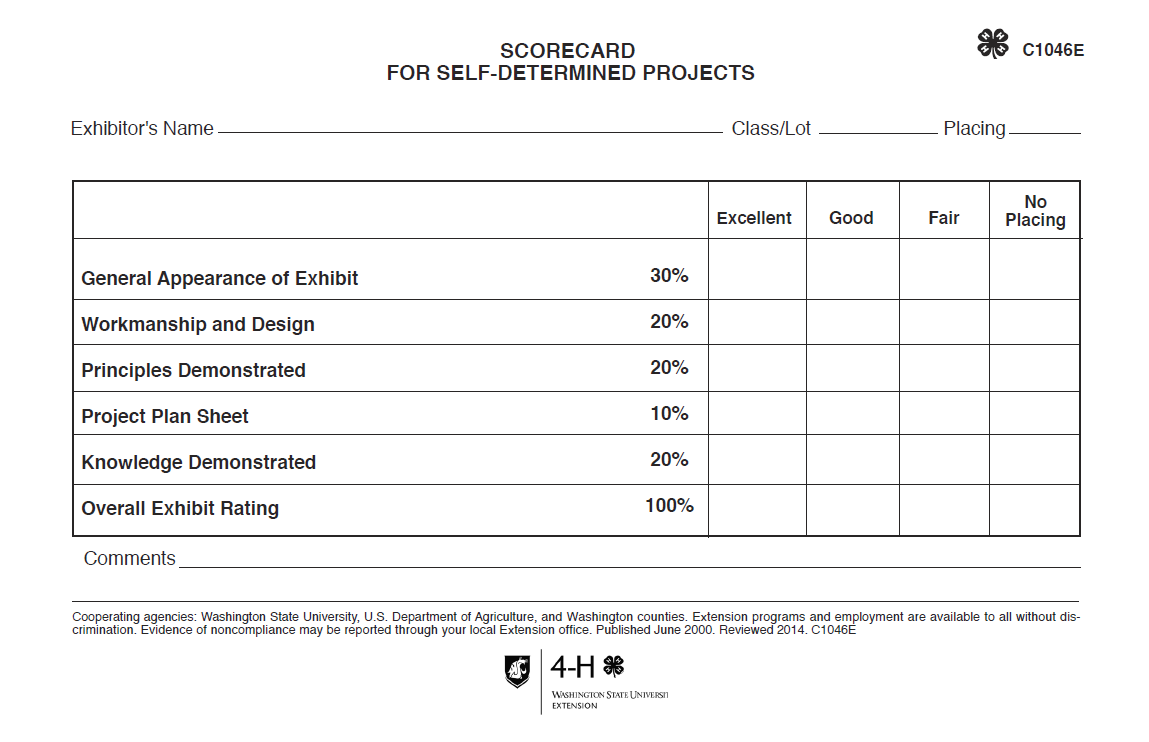 Scorecard for Self-Determined Projects | WSU Extension Publications ...
