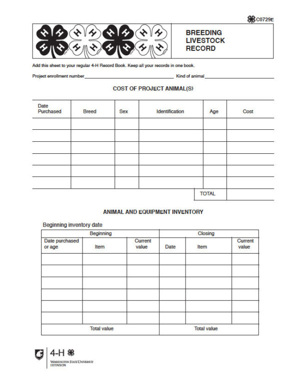 Breeding Livestock Record. | WSU Extension Publications | Washington ...