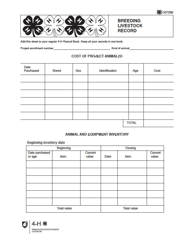 Breeding Livestock Record. | WSU Extension Publications | Washington ...