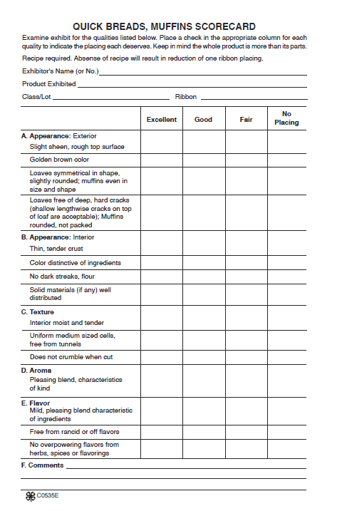 Quick Breads, Muffins Scorecard | WSU Extension Publications ...