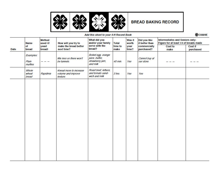 Bread Baking Record | WSU Extension Publications | Washington State ...