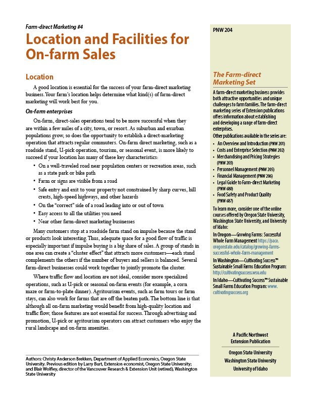 Farm-direct Marketing: Location and Facilities for On-farm Sales | WSU ...