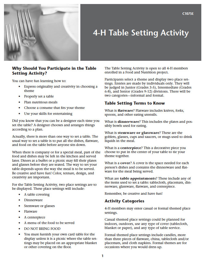 4-H Table Setting Activity | WSU Extension Publications | Washington ...