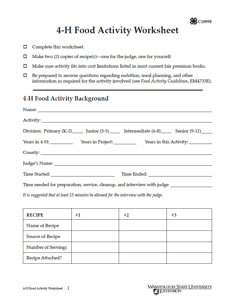 4-H Food Activity Worksheet | WSU Extension Publications | Washington ...