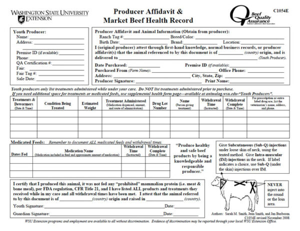Producer Affidavit & Market Beef Health Record | WSU Extension ...