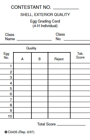 Shell, Exterior Quality Egg Grading Card (4-H Individual) | WSU ...