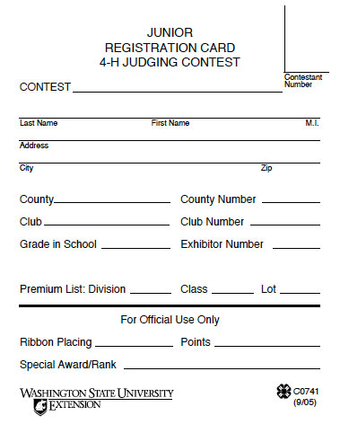 Junior Registration Card 4-H Judging Contest | WSU Extension ...