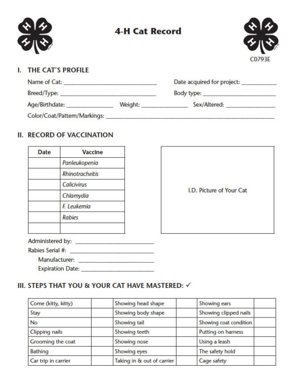 4H Cat Record | WSU Extension Publications | Washington State University