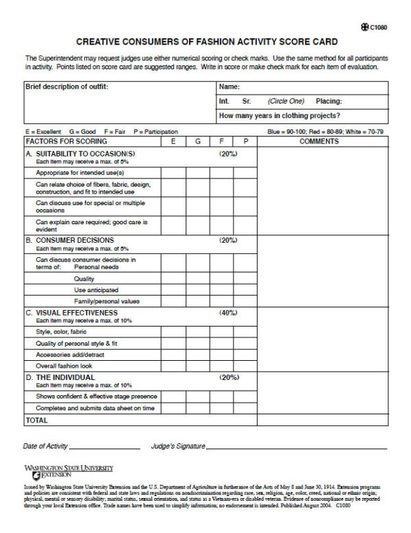 Creative Consumers of Fashion Activity Score Card | WSU Extension ...