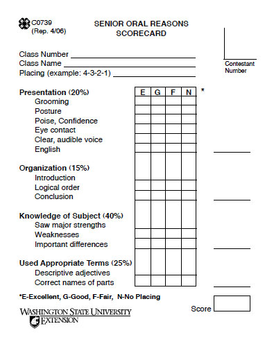 Senior Oral Reason Score Card | WSU Extension Publications | Washington ...