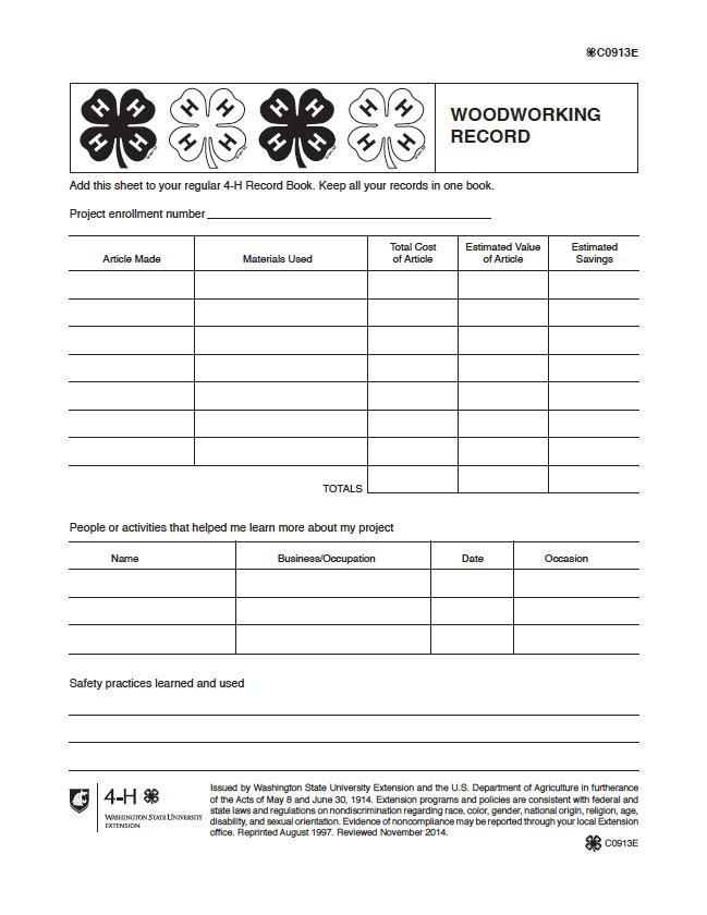 Woodworking Record | WSU Extension Publications | Washington State ...