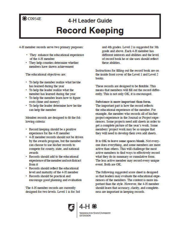 4-H Leader Guide Record Keeping | WSU Extension Publications ...