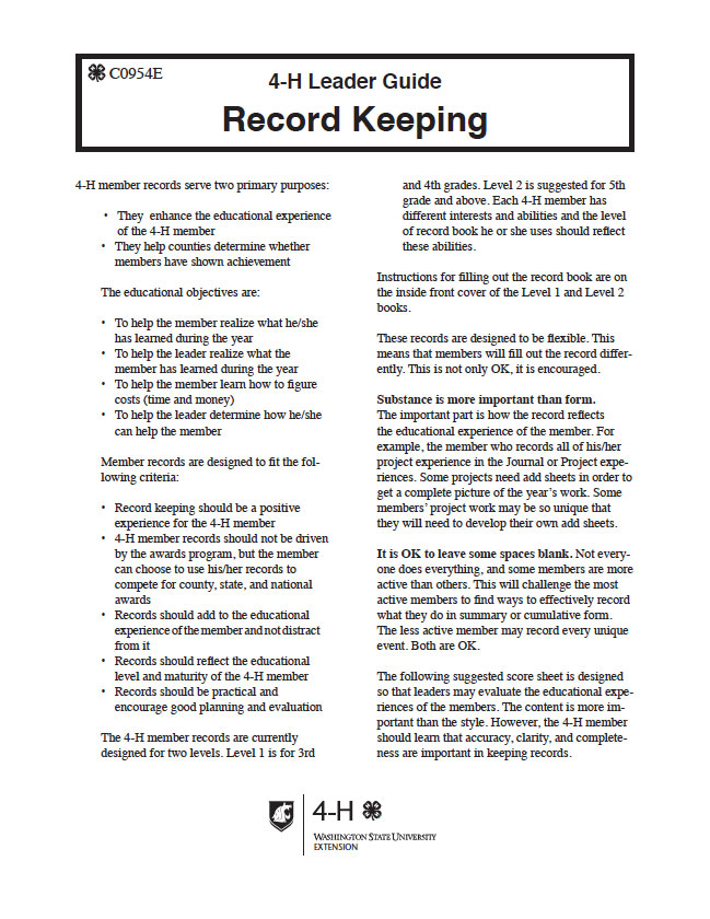 4-H Leader Guide Record Keeping | WSU Extension Publications ...