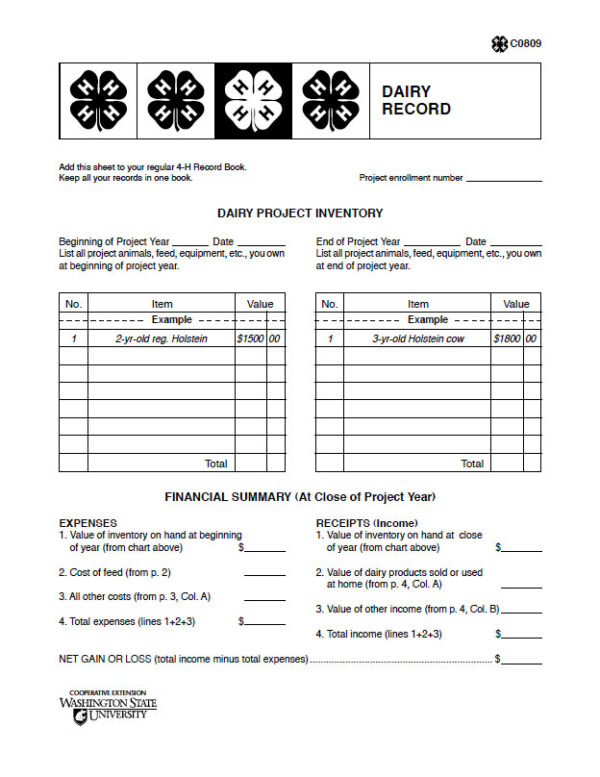 Dairy Record | WSU Extension Publications | Washington State University