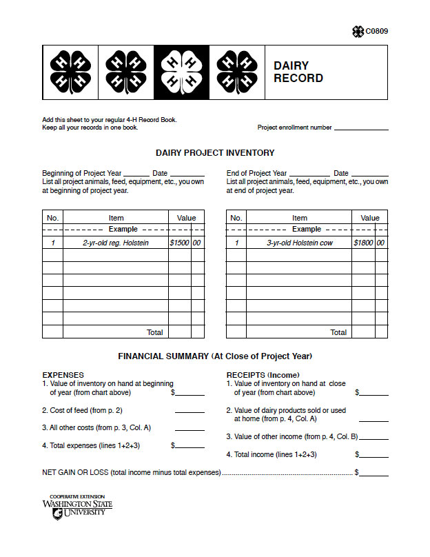 Dairy Record | WSU Extension Publications | Washington State University