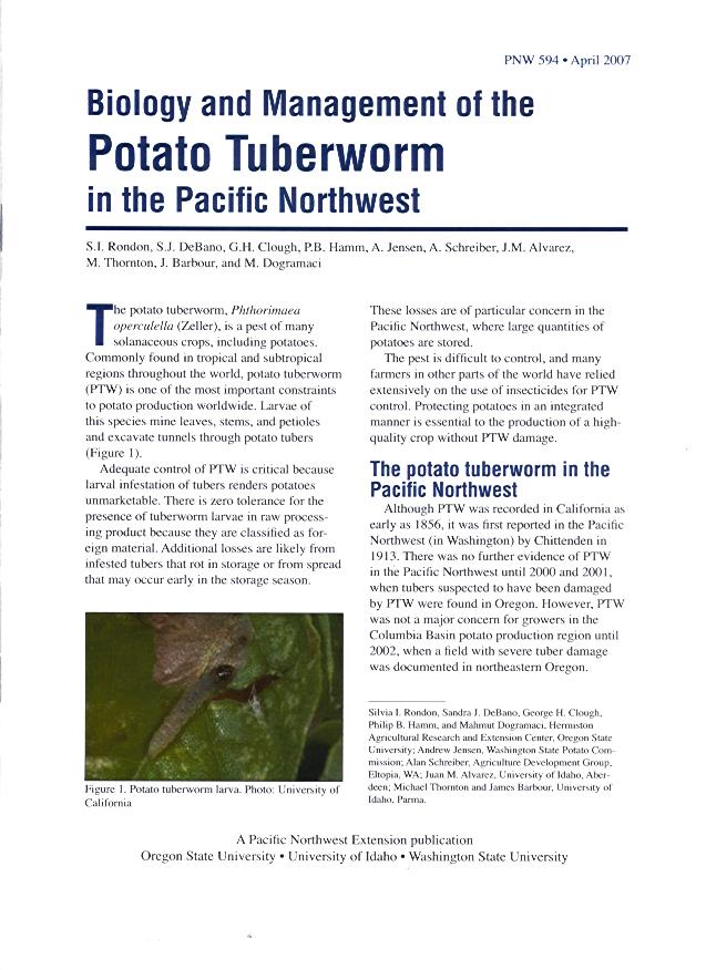 Biology and Management of the Potato Tuberworm in the Pacific Northwest ...