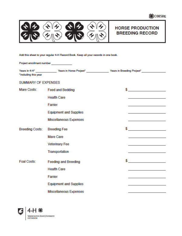 Horse Production Breeding Record | WSU Extension Publications ...