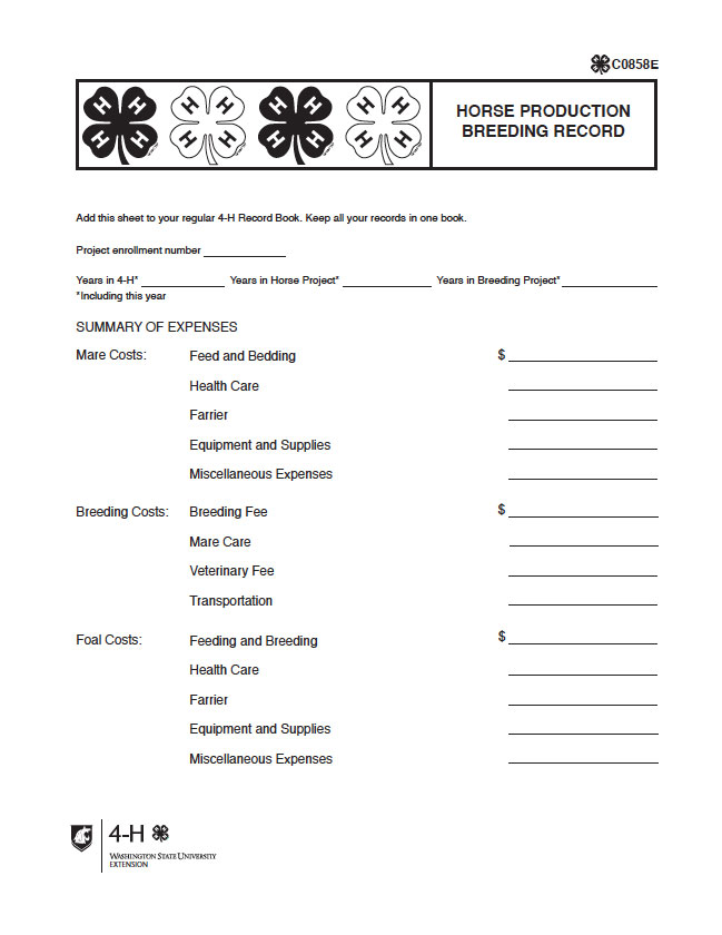 Horse Production Breeding Record | WSU Extension Publications ...