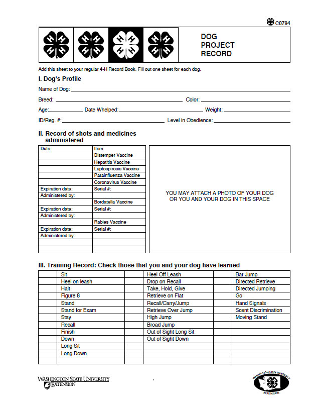 Dog Project Record | WSU Extension Publications | Washington State ...