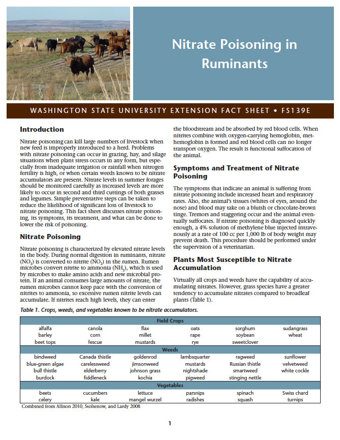 Nitrate Poisoning in Ruminants | WSU Extension Publications ...