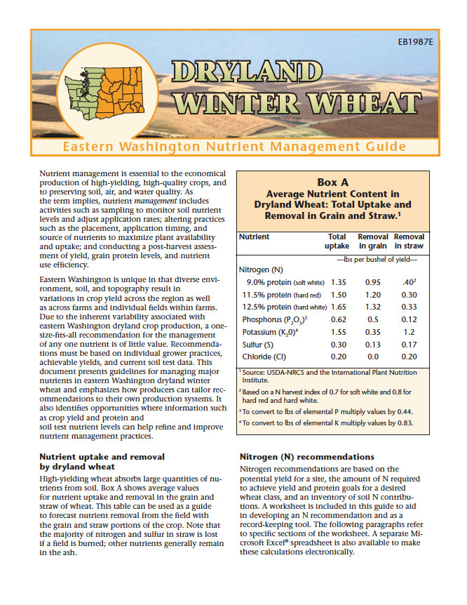 Dryland Winter Wheat: Eastern Washington Nutrient Management Guide | WSU Extension Publications ...