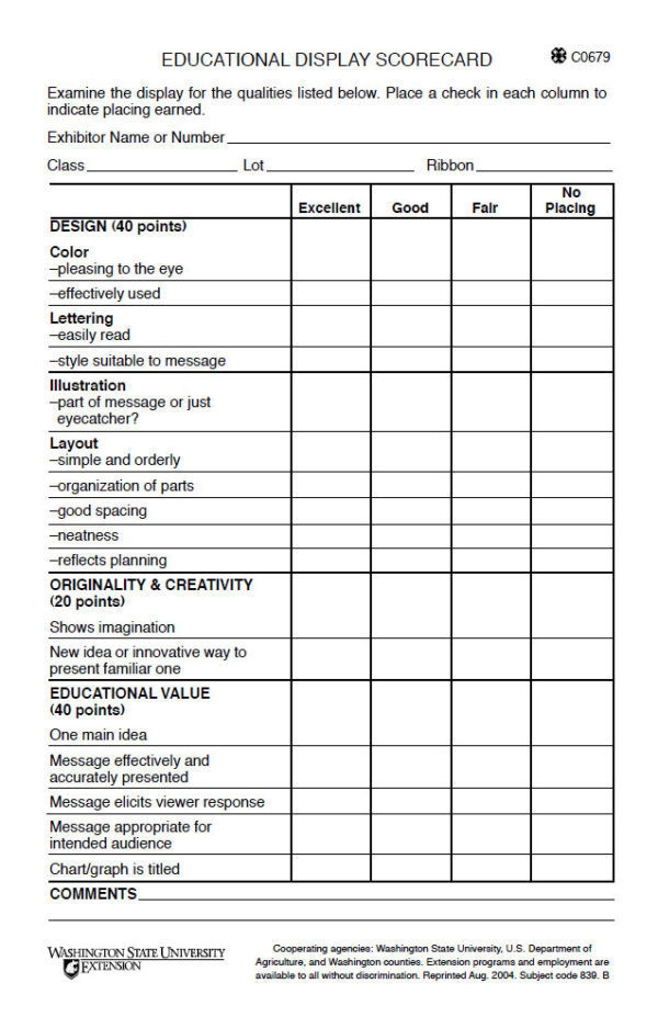Educational Display Score Card | WSU Extension Publications ...