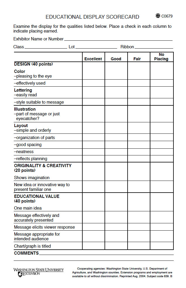 Educational Display Score Card | WSU Extension Publications ...