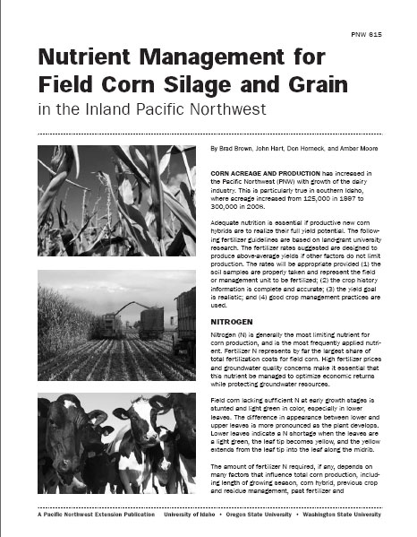 Nutrient Management for Field Corn Silage and Grain in the Inland ...