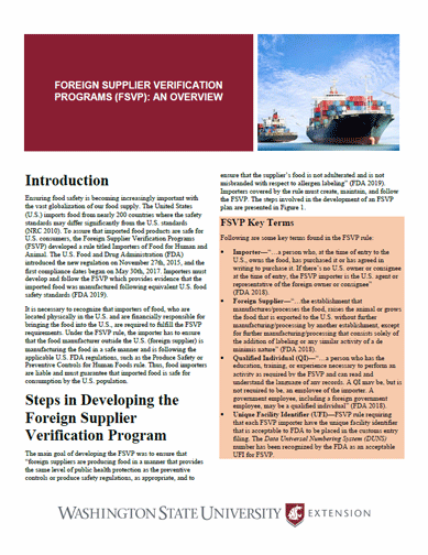 Foreign Supplier Verification Programs (FSVP): An Overview | WSU ...