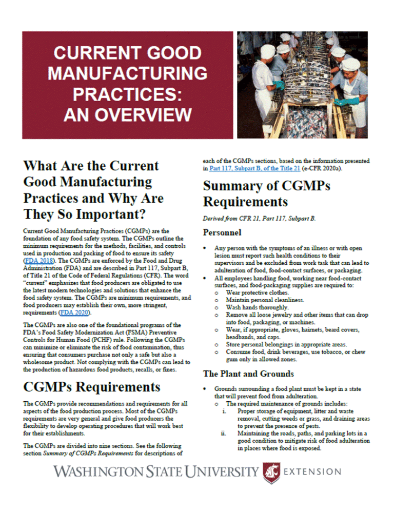 Current Good Manufacturing Practices: An Overview | WSU Extension Publications | Washington ...