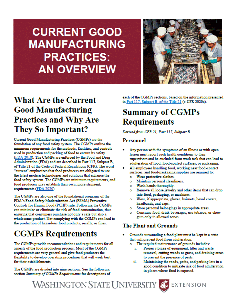 Current Good Manufacturing Practices: An Overview | WSU Extension Publications | Washington ...