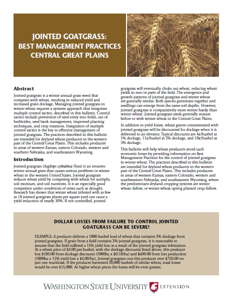 Jointed Goatgrass Best Management Practices (BMP) Central Great Plains ...