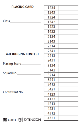 Placing and Oral Reason Card–4-H Judging Contest | WSU Extension ...