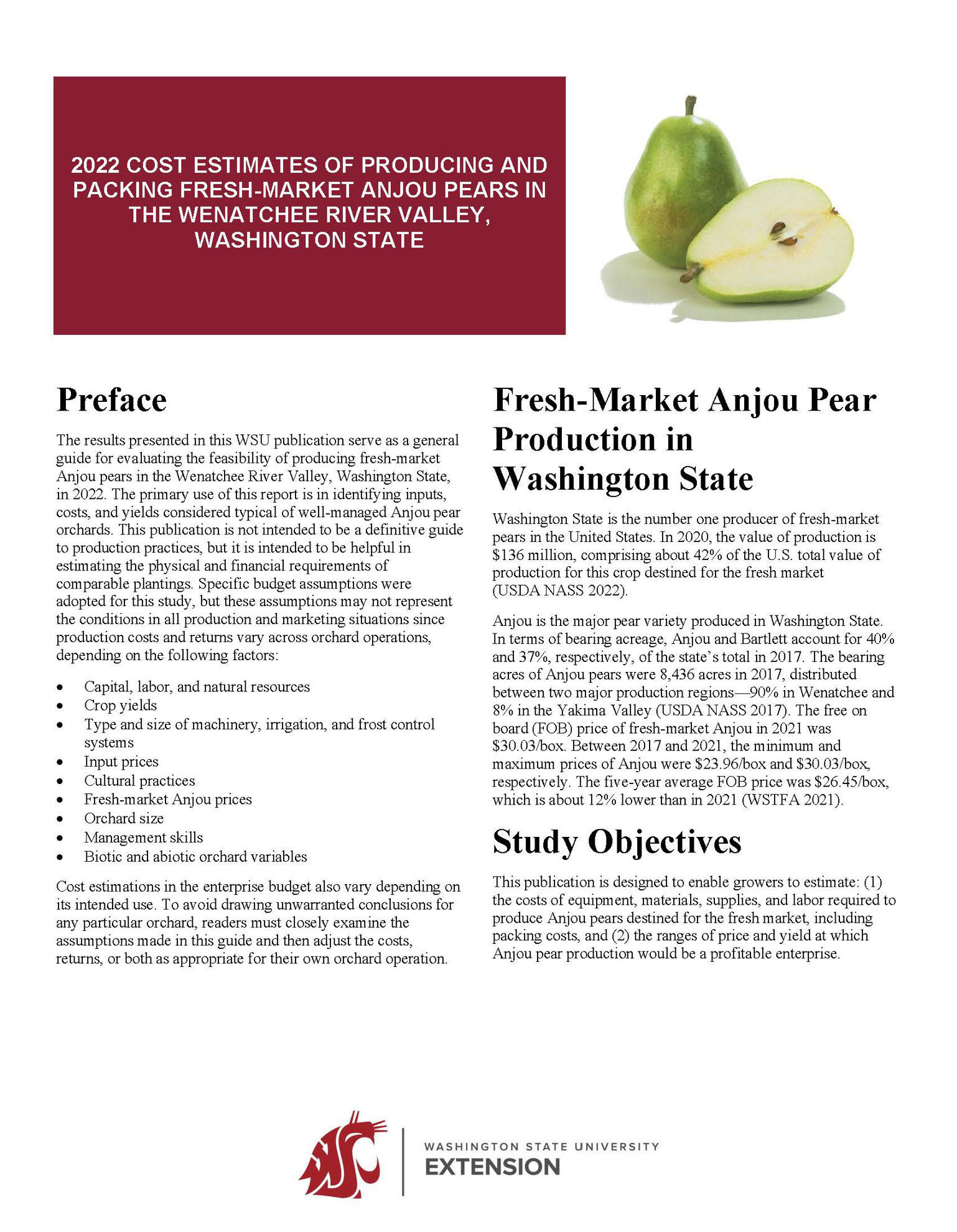 2022 Cost Estimates of Producing and Packing Fresh- Market Anjou Pears ...